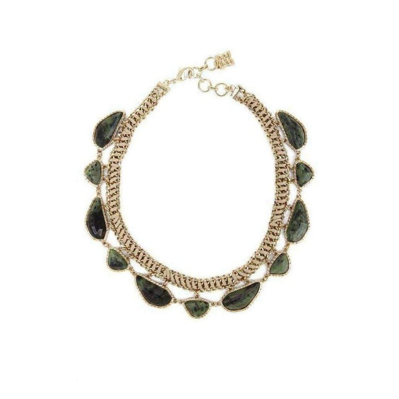 Gold Green Natural Stone Collar Necklace Gold Brass - High-End Fashion ...